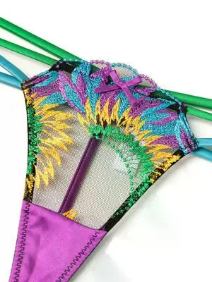 FLEUR DU MAL Carnival Embroidered Satin Thong