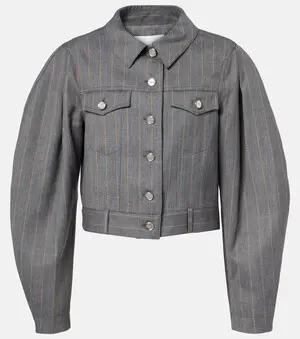 GANNI Pinstripe Cropped Jacket - Grey