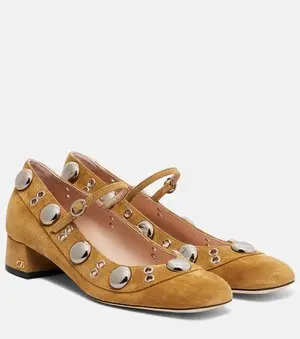 Valentino Garavani Nellcote Studded Suede Mary Jane Pumps - Brown