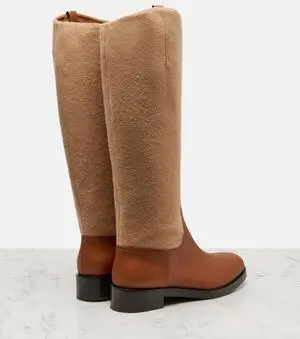 Max Mara Cavaliere Leather And Wool Knee-high Boots - Beige