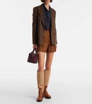Max Mara Cavaliere Leather And Wool Knee-high Boots - Beige