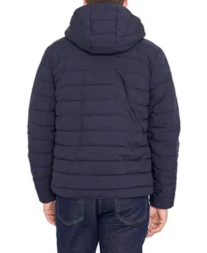 IZOD Hooded Stretch Puffer Jacket With Fleece Lining - Navy