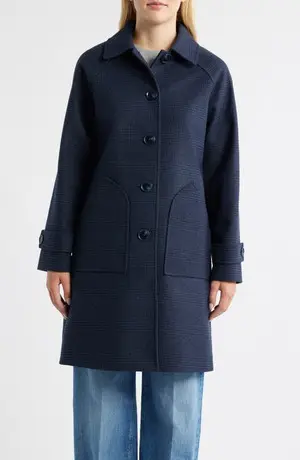 Sam Edelman Plaid Wool-blend Balmacaan Coat - Navy