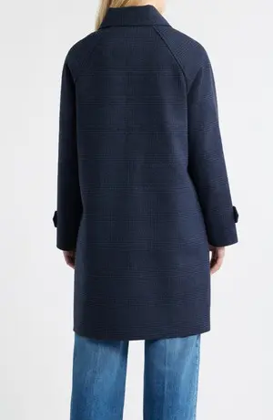 Sam Edelman Plaid Wool-blend Balmacaan Coat - Navy