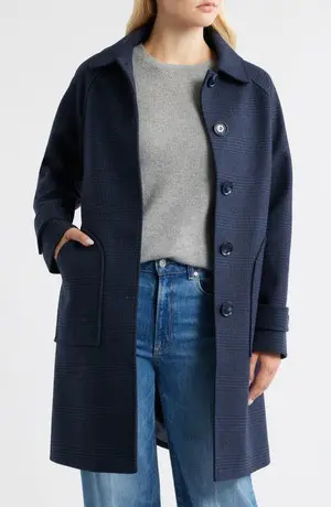 Sam Edelman Plaid Wool-blend Balmacaan Coat - Navy