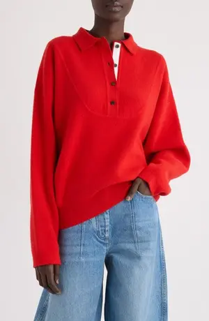 Jacquemus La Maille Vareuse Pallone Merino Wool & Cashmere Polo Sweater - Red