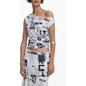 Desigual Newspaper Print One-shoulder Top