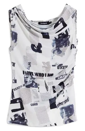Desigual Newspaper Print One-shoulder Top