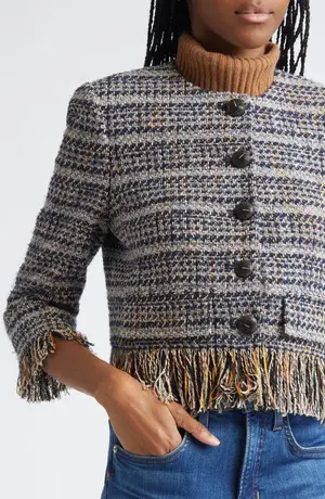 Veronica Beard Lyons Tweed Fringe Jacket