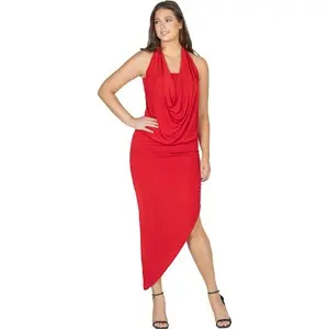 24SEVEN COMFORT APPAREL Cowl Neck Halter Maxi Dress - Red