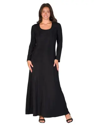 24SEVEN COMFORT APPAREL Long Sleeve Shimmery Fabric Maxi Dress - Black