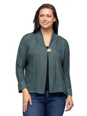 24SEVEN COMFORT APPAREL Button Front Long Sleeve Cardigan - Hunter