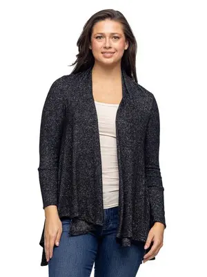 24SEVEN COMFORT APPAREL Open Front High Low Cardigan - Black