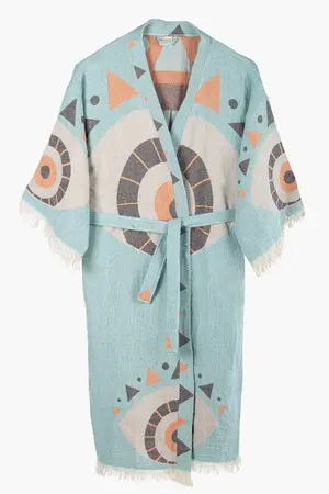 FOREVER & ALWAYS SHOES Ciela Handmade Cotton Boho Robe Cover-up - Light Blue