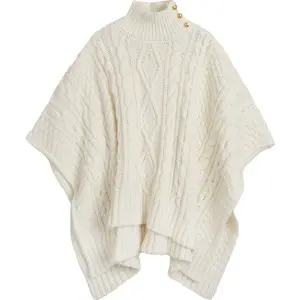 Ralph Lauren Crest Button Cable Poncho - Cream