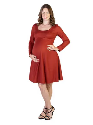 24SEVEN COMFORT APPAREL Maternity Flared Mini Dress - Rust