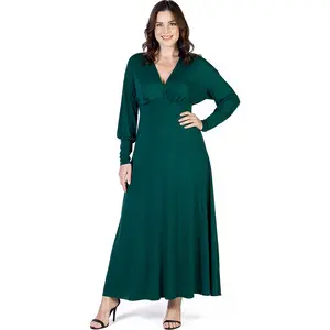 24SEVEN COMFORT APPAREL V-neck Long Sleeve Maternity Maxi Dress - Hunter