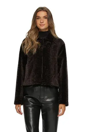 Gorski Textured Genuine Shearling Short Jacket - Brown