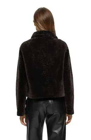 Gorski Textured Genuine Shearling Short Jacket - Brown