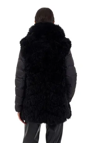 Gorski Genuine Shearling Chevron Jacket With Detachable Quilted Sleeves - Black/black