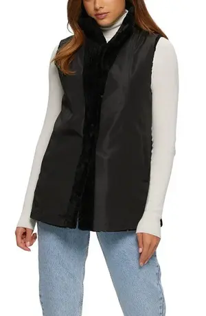Gorski Genuine Shearling Hooded Vest - Black/black