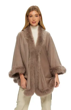 Gorski Wool And Cashmere Cape With Shearling Trim