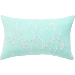 CAROL & FRANK Ho Ho Ho Sky Velvet Beaded Throw Pillow - Blue