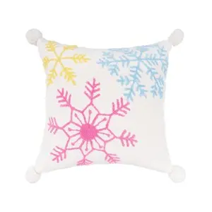 CAROL & FRANK Snowflakes 100% Cotton Boho Christmas Accent Throw Pillow W/ Tassels 20" X 20