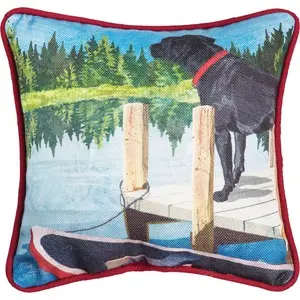 C&F HOME Dog On Lake Pier With Boat Raft Printed Mini Accent Pillow - Blue