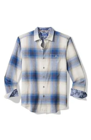 Tommy Bahama Canyon Beach Orcas Ombré Plaid Cotton Flannel Button-up Shirt Palace Blue