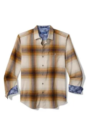 Tommy Bahama Canyon Beach Orcas Ombré Plaid Cotton Flannel Button-up Shirt - Tandori
