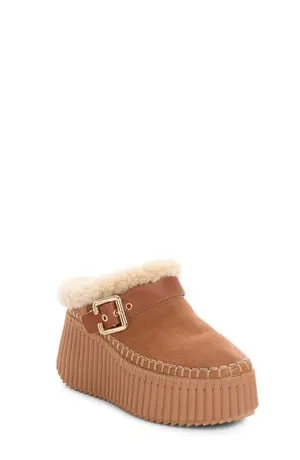 Chloé Nama Shearling Lined Wedge Mule - Pottery Brown