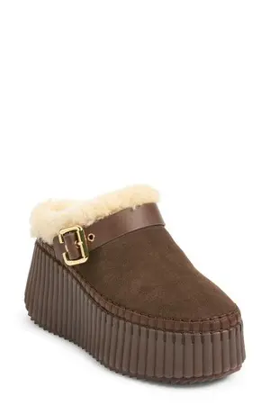 Chloé Nama Shearling Lined Wedge Mule Sharp Brown