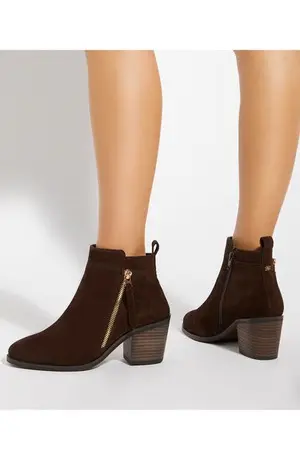 Dune London Paicing Leather Block Heel Bootie - Brown
