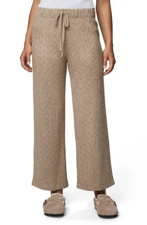 Splendid Pointelle Cropped Wide-leg Pants - Light Cedar Beige Heather