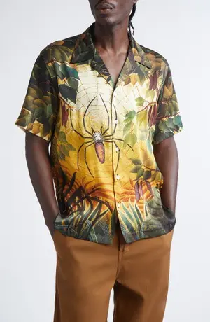 ENDLESS JOY Spiderweb Silk Satin Camp Shirt