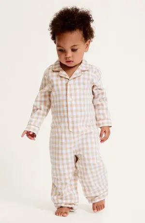 PETITE PLUME Gingham One-piece Brushed Twill Pajamas