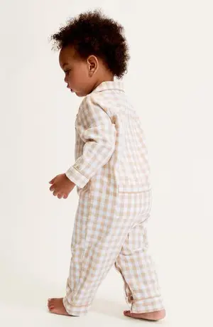 PETITE PLUME Gingham One-piece Brushed Twill Pajamas