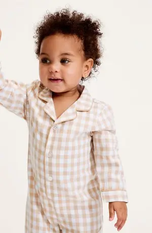 PETITE PLUME Gingham One-piece Brushed Twill Pajamas