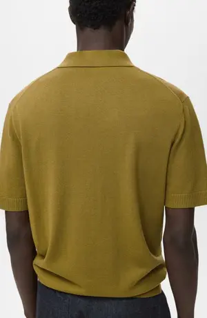 Mango Cotton Blend Knit Polo - Olive Green