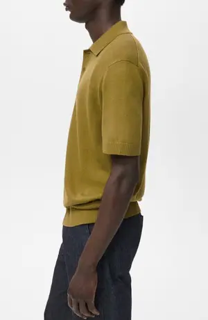 Mango Cotton Blend Knit Polo - Olive Green