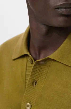 Mango Cotton Blend Knit Polo - Olive Green