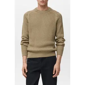 Mango Cabled Cotton Crewneck Sweater - Sand