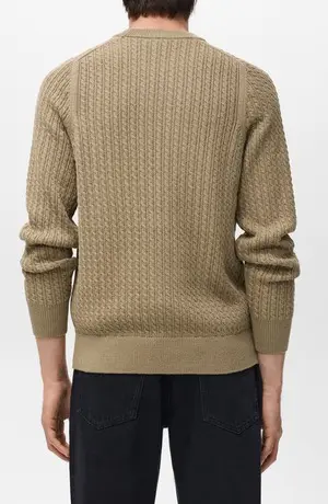 Mango Cabled Cotton Crewneck Sweater - Sand