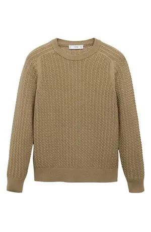 Mango Cabled Cotton Crewneck Sweater - Sand