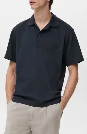 Mango Relaxed Fit Cotton Blend Polo - Navy