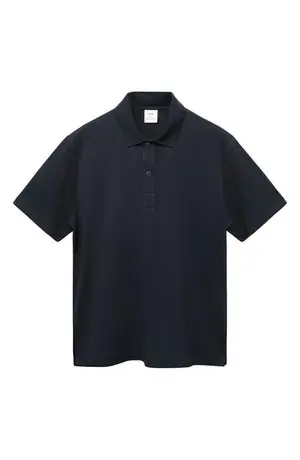 Mango Relaxed Fit Cotton Blend Polo - Navy
