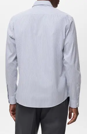 Mango Regular Fit Stripe Stretch Cotton Blend Button-up Shirt - Navy
