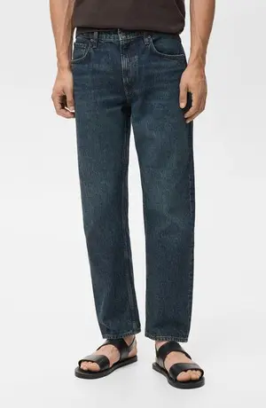 Mango Moby Straight Fit Cotton Jeans - Dark Blue