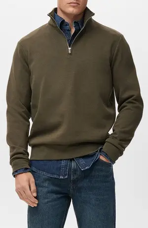 Mango Quarter Zip Sweatshirt - Olive Green